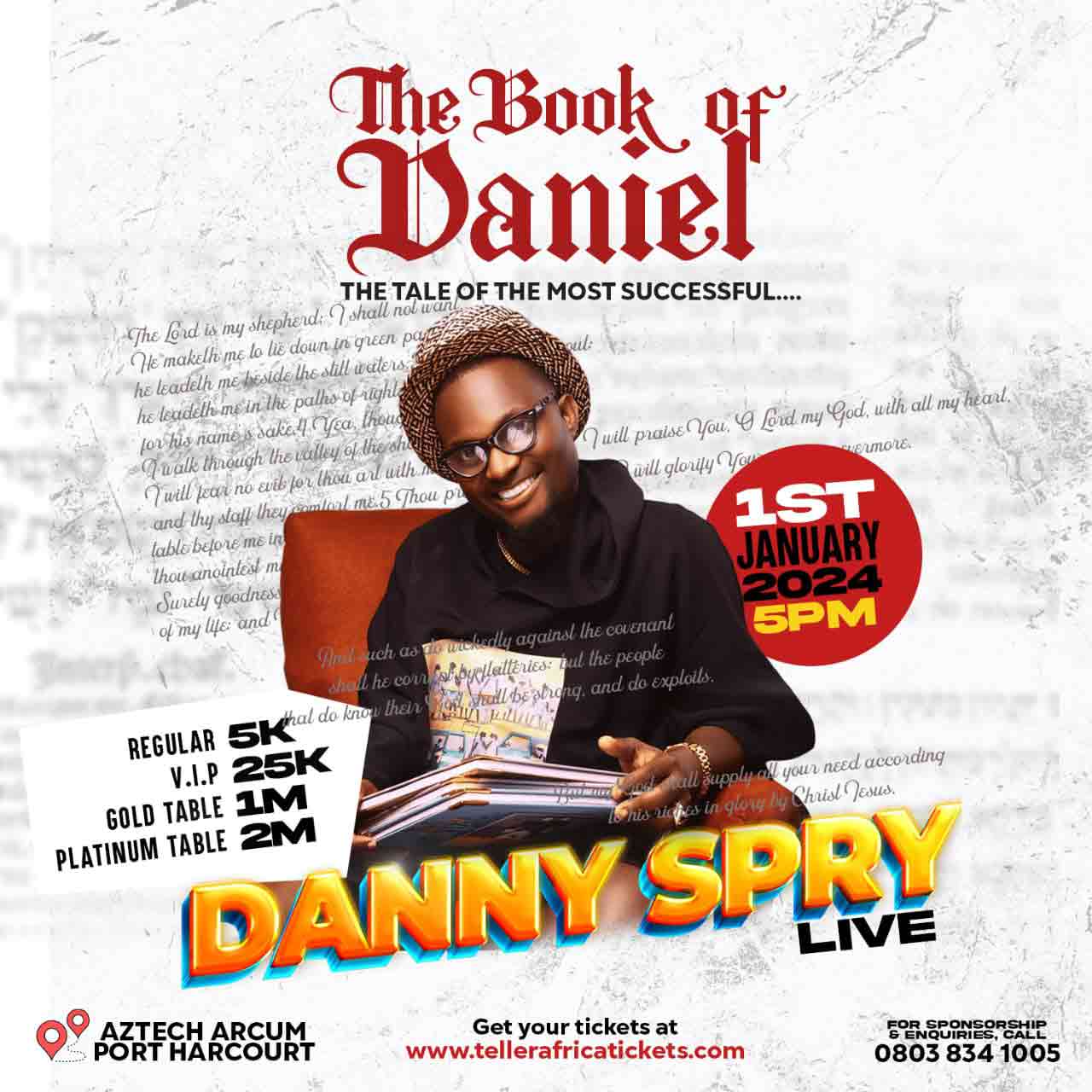 DANNY SPRY LIVE - THE BOOK OF DANIEL - Teller Africa Tickets